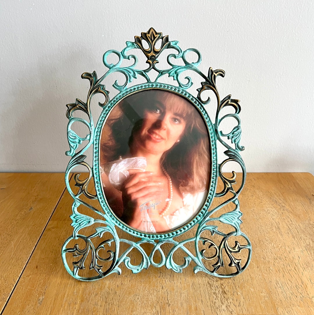 Large Verdigris Brass Ornate Openwork Oval Standing 8x 10 Picture Frame ...