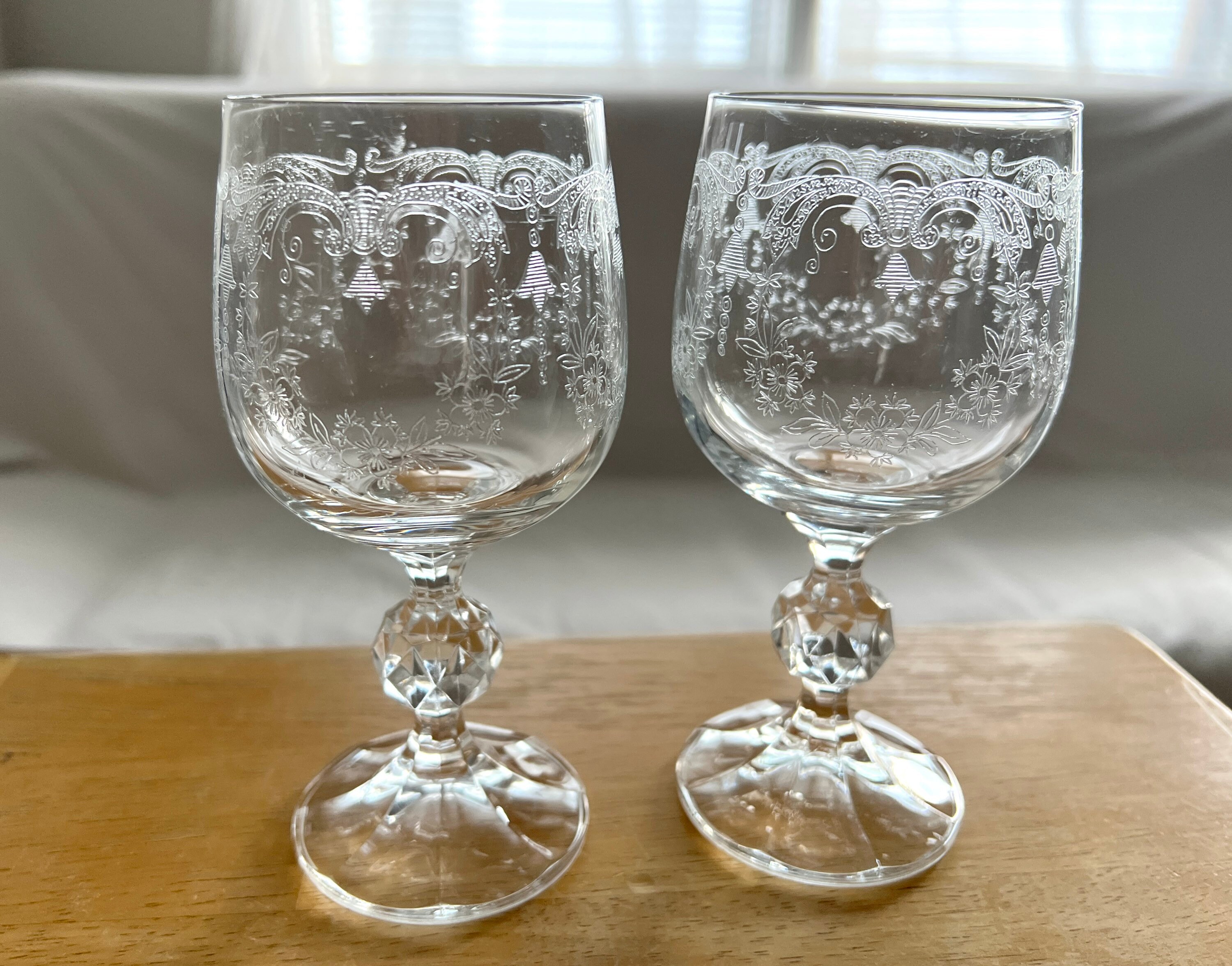 2 Vintage Bohemian Czech Crystal cascade Etched - Etsy