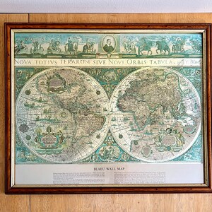 Wooden Framed Foil Blaeu Wall Map - Etsy