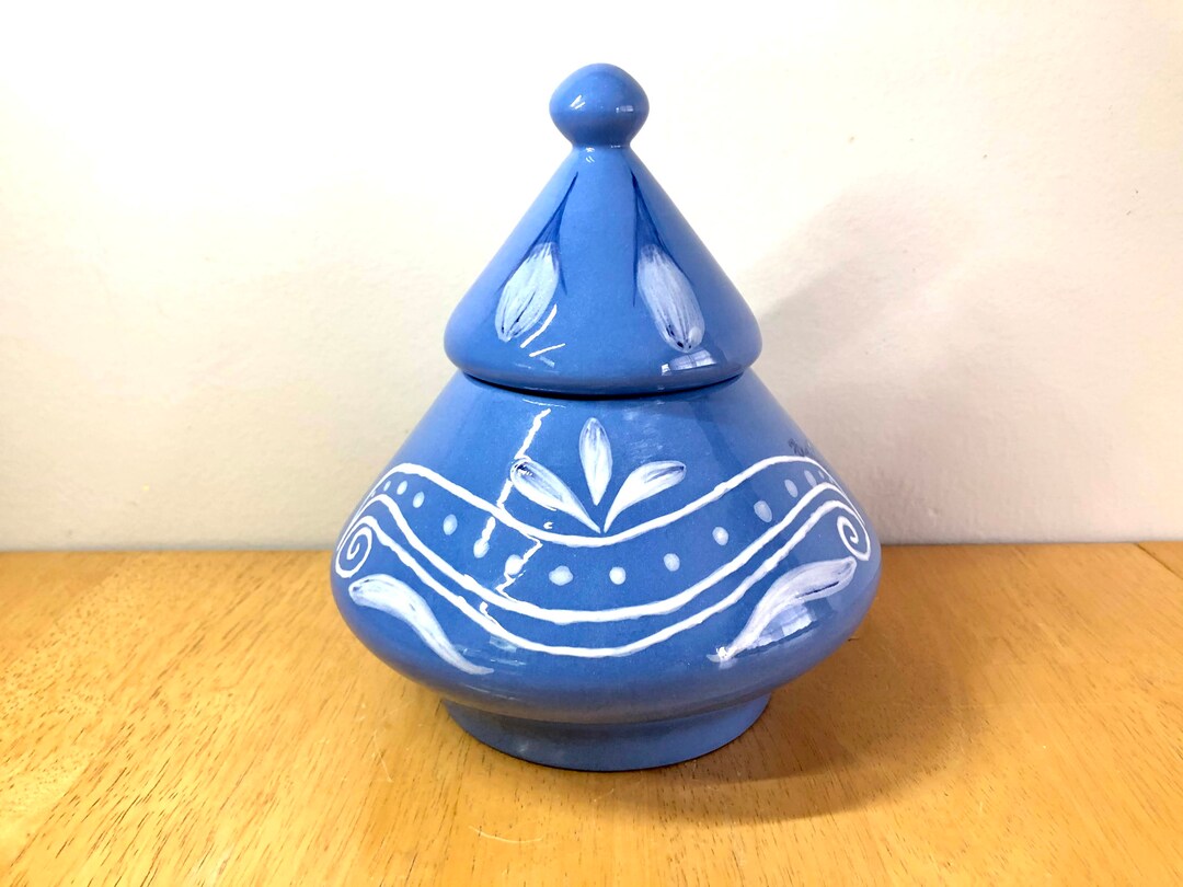 Blue Hand Painted Ceramic Lidded Jar, Ginger Jar Style Container - Etsy