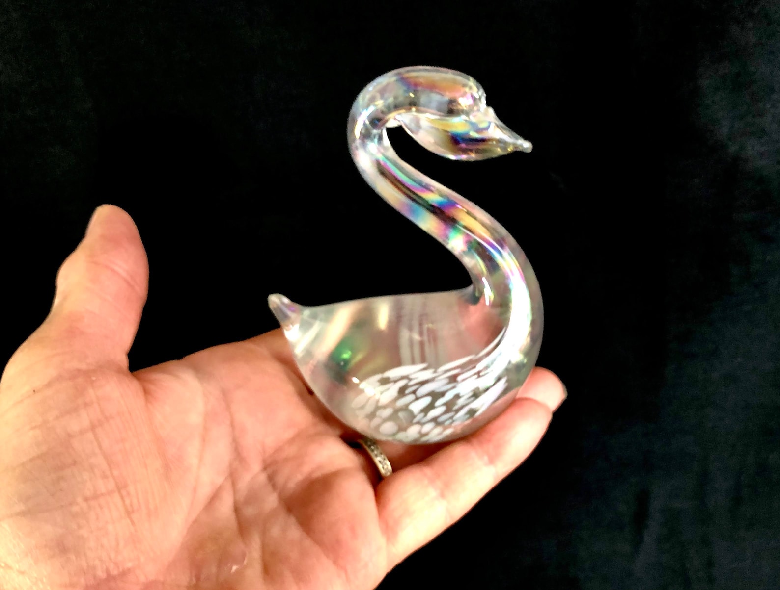 Vintage Iridescent Glass Swan Hand Blown Clear Glass Swan - Etsy