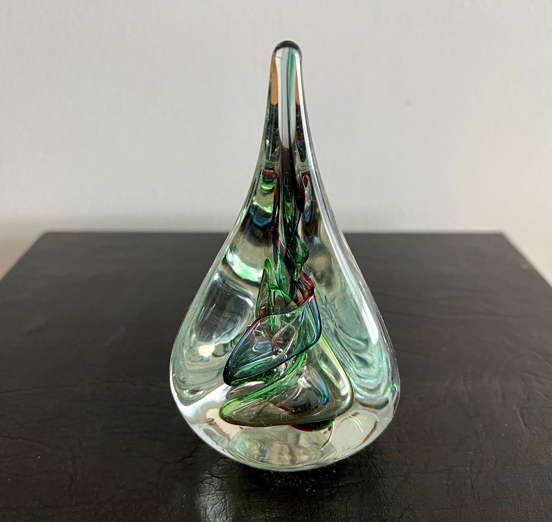 Adam Jablonski Art Glass Teardrop Paperweight With Spiral Design Inside ...