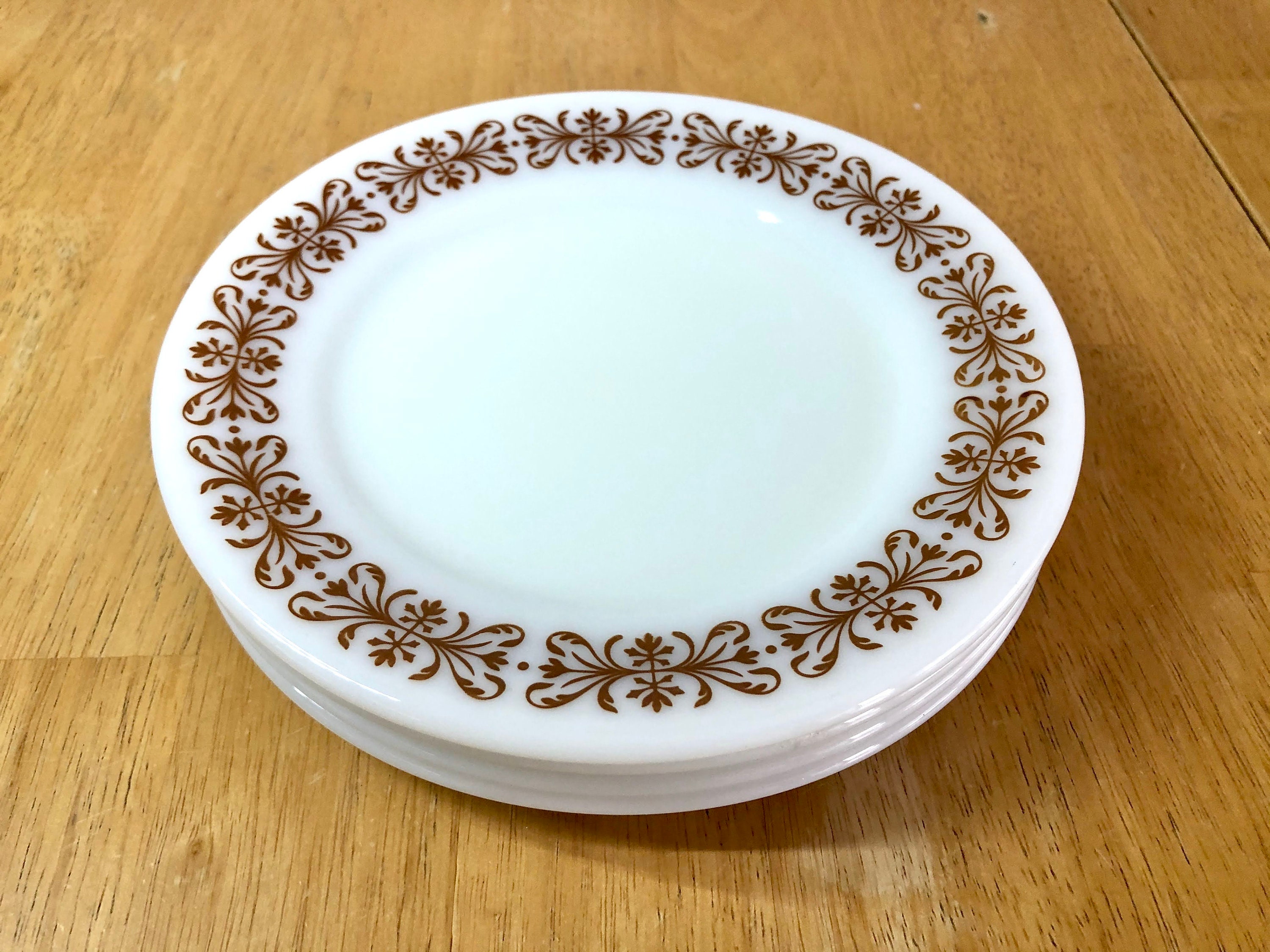 4 Vintage Corning Decor Dinnerware Milk Glass Copper Filigree - Etsy