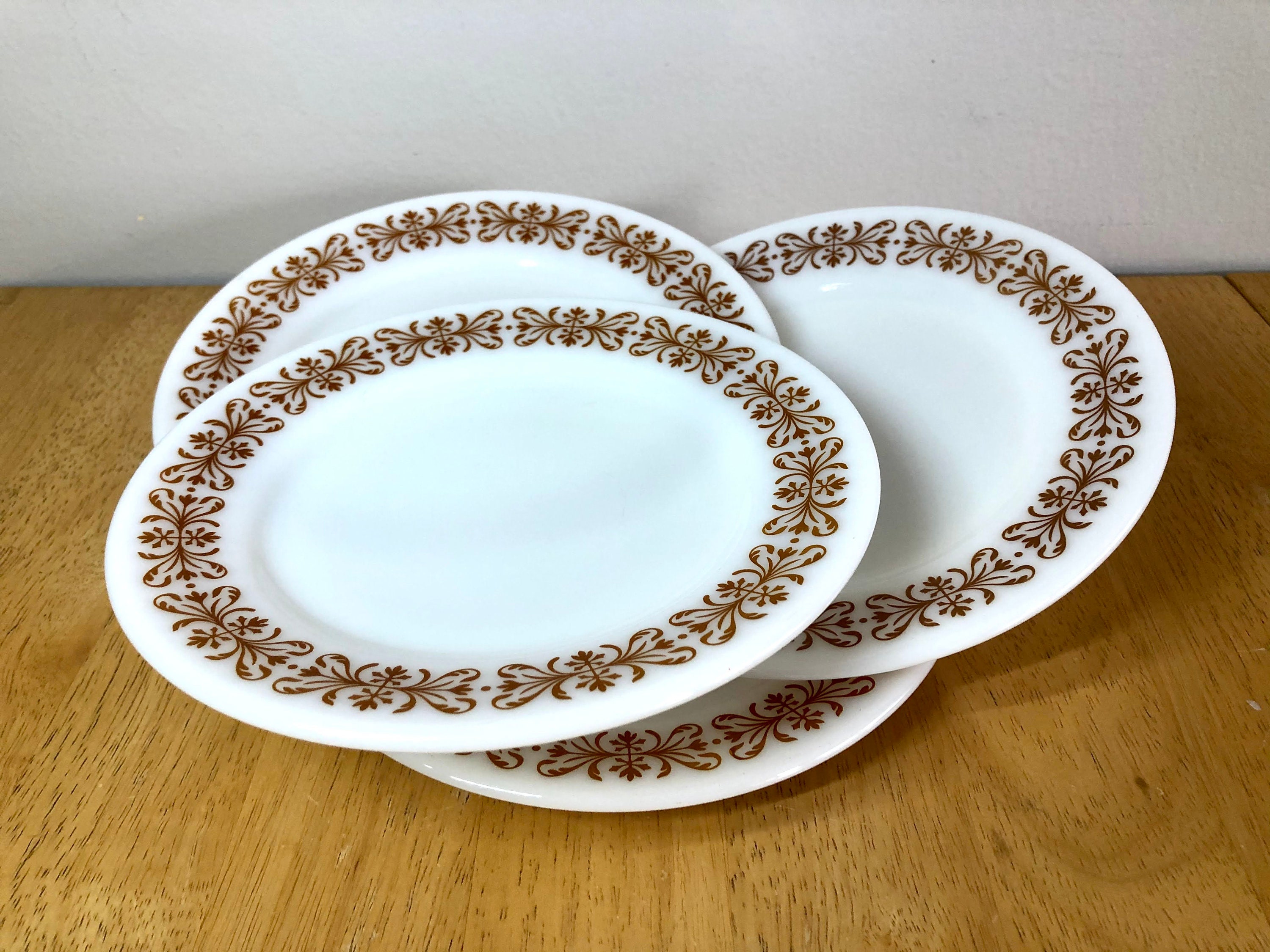 4 Vintage Corning Decor Dinnerware Milk Glass Copper Filigree - Etsy