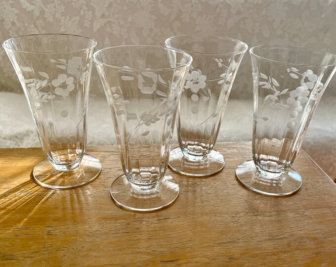 4 Floral & Leaves Cut Glass Pattern Optic Iced Tea Glasses - Etsy