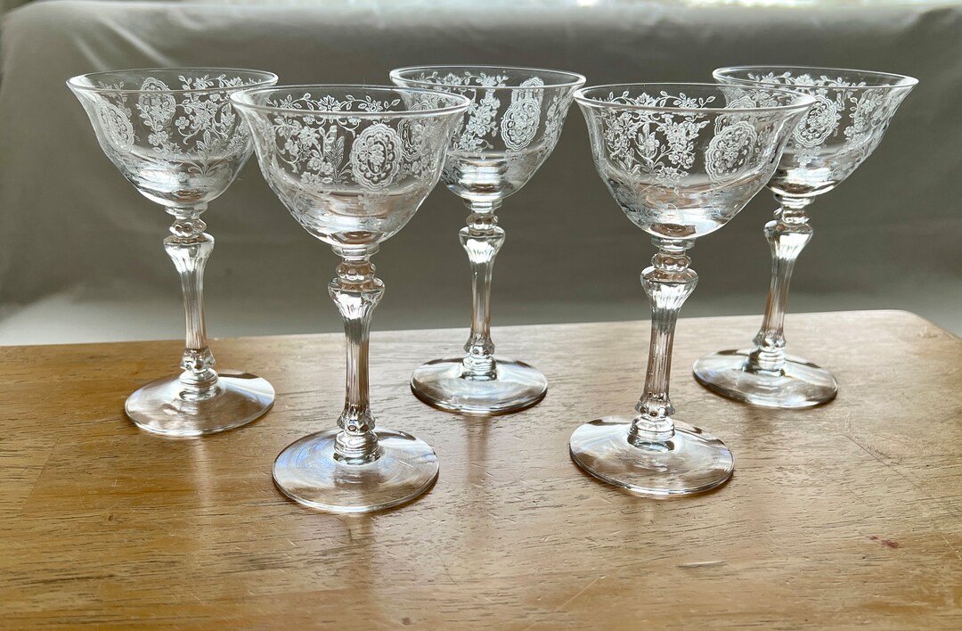 5 Tiffin Franciscan june Night Pattern Etched Crystal Liquor/cocktail ...