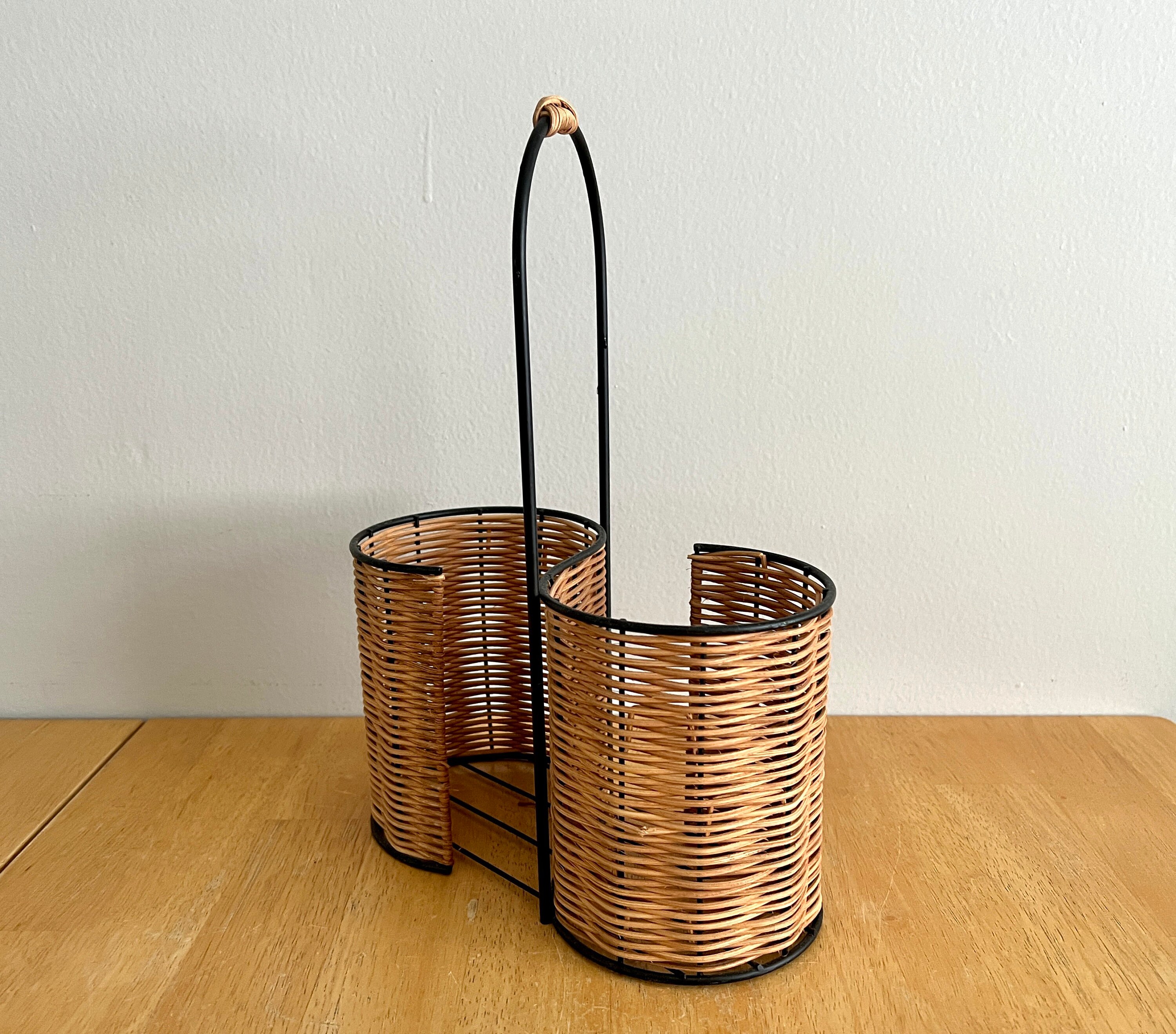 Vintage Metel & Wicker Bottle Carrier Crate Metal Wire and - Etsy