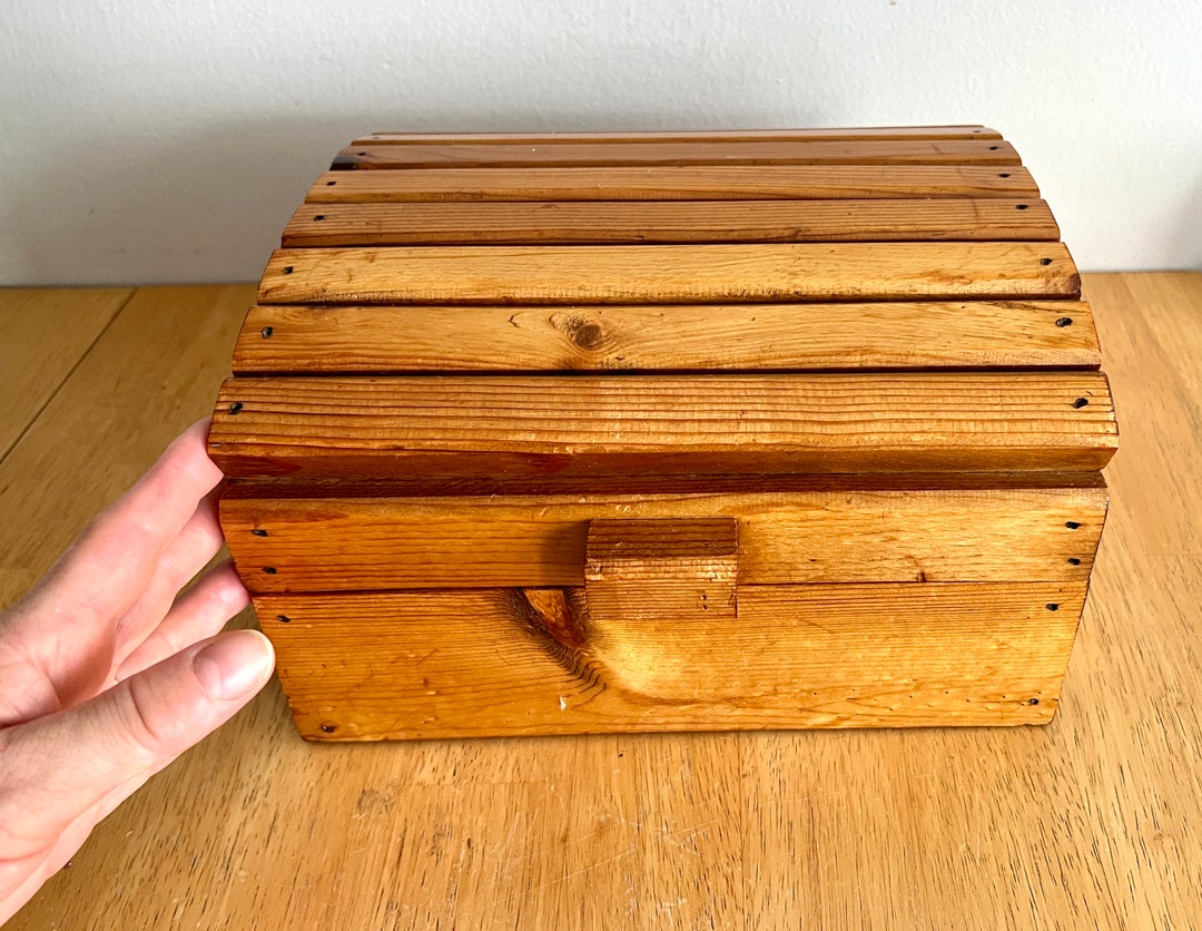 Vintage Handmade Solid Wood Trank Style Storage/jewelry Box With Hinged ...