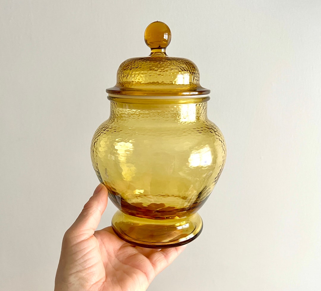8.5h Indiana Glass Amber hammered Texture Glass Ginger Jar, Container ...