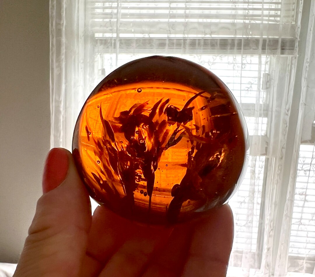 2.5di Amber Glass Ball Paperweight With Floral Design Inside - Etsy