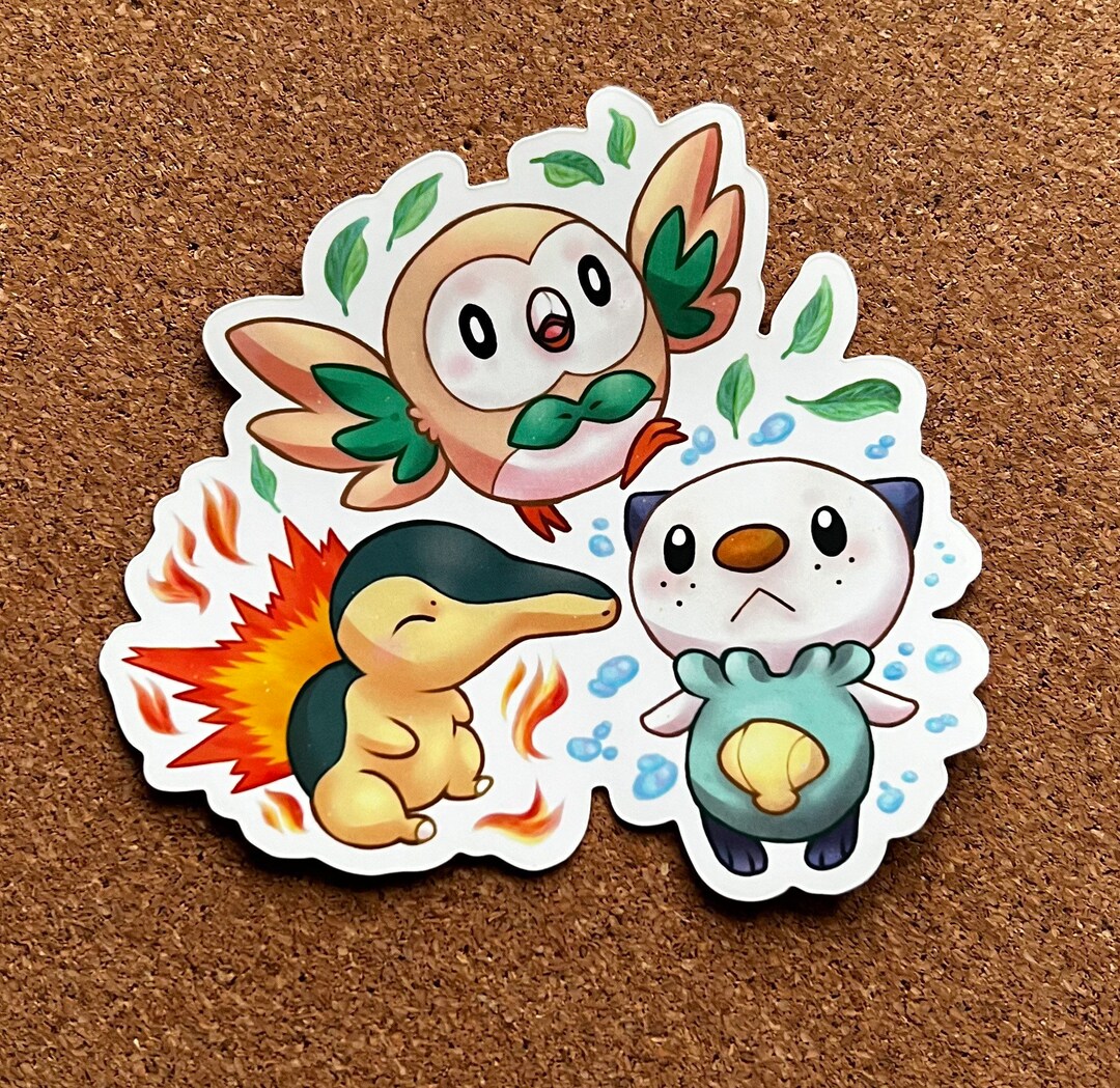 Pegatina grande de vinilo de Rowlet, Cyndaquil y Oshawott de Pokémon ...