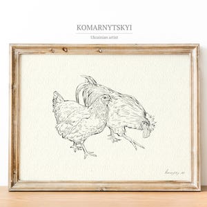 Sketch of a Chicken | Printeble Art | Country Art | Chicken Sketch ...