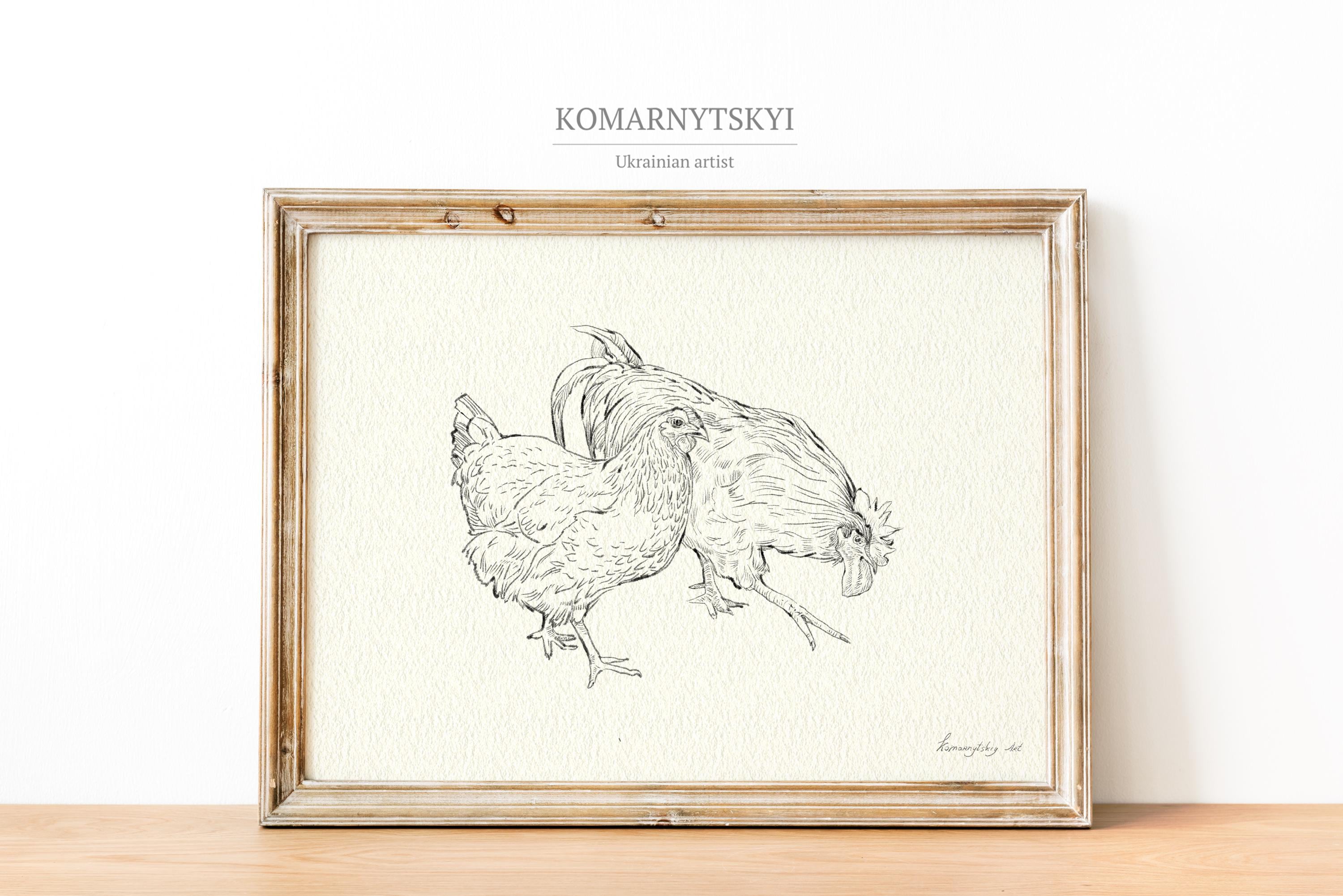 Sketch of a Chicken | Printeble Art | Country Art | Chicken Sketch ...