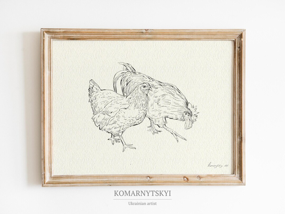 Sketch of a Chicken | Printeble Art | Country Art | Chicken Sketch ...