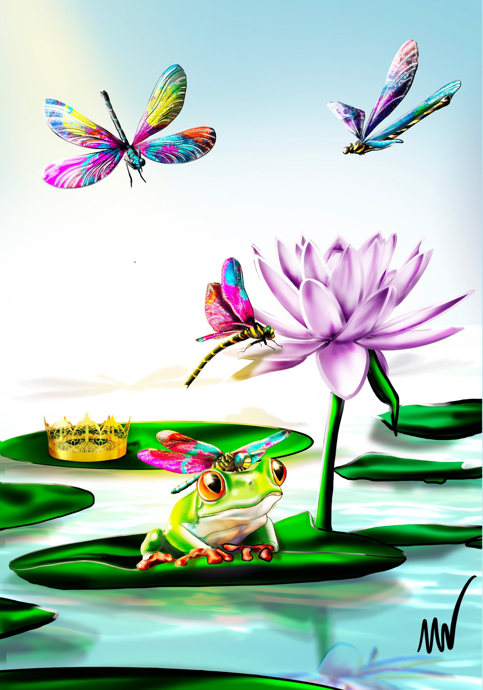 Frog on Lilly Pad Art Print - Etsy
