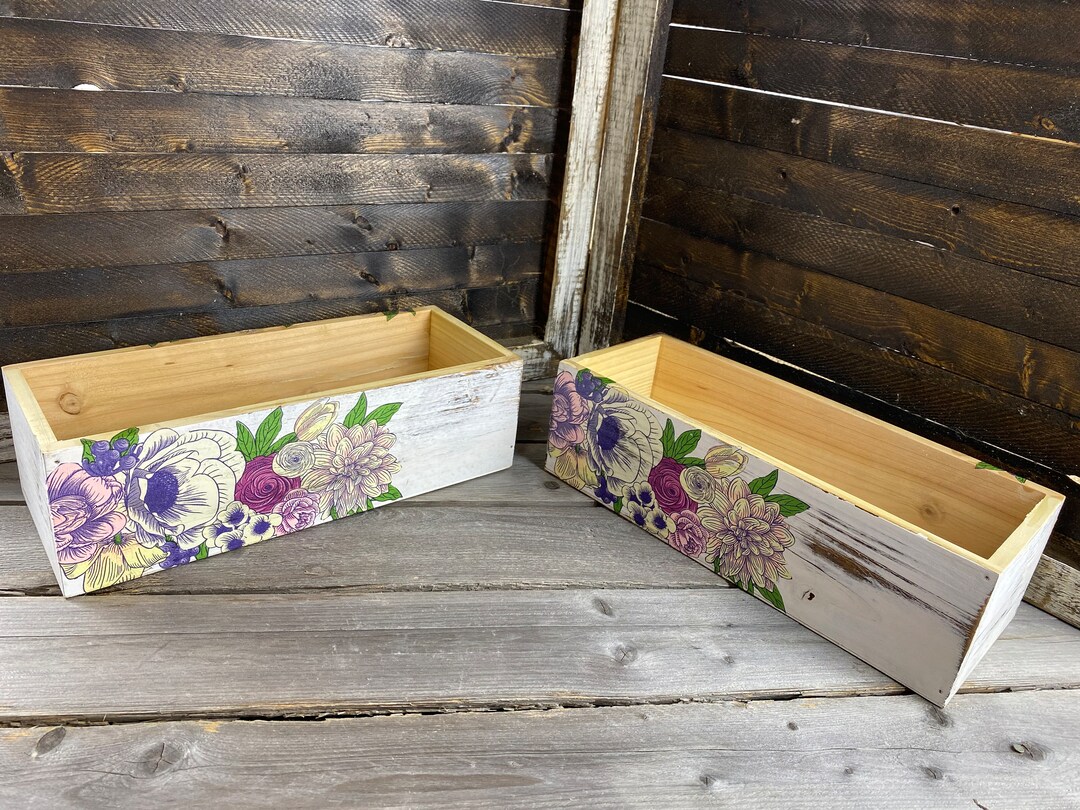 2 Country Charm Shabby Chic White With Decoupage Flowers Wooden Boxes ...