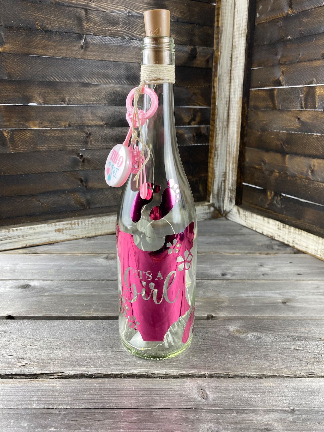 Lighted It's A Girl Baby Shower Nursery Wine Bottle Fairy Nightlight ...