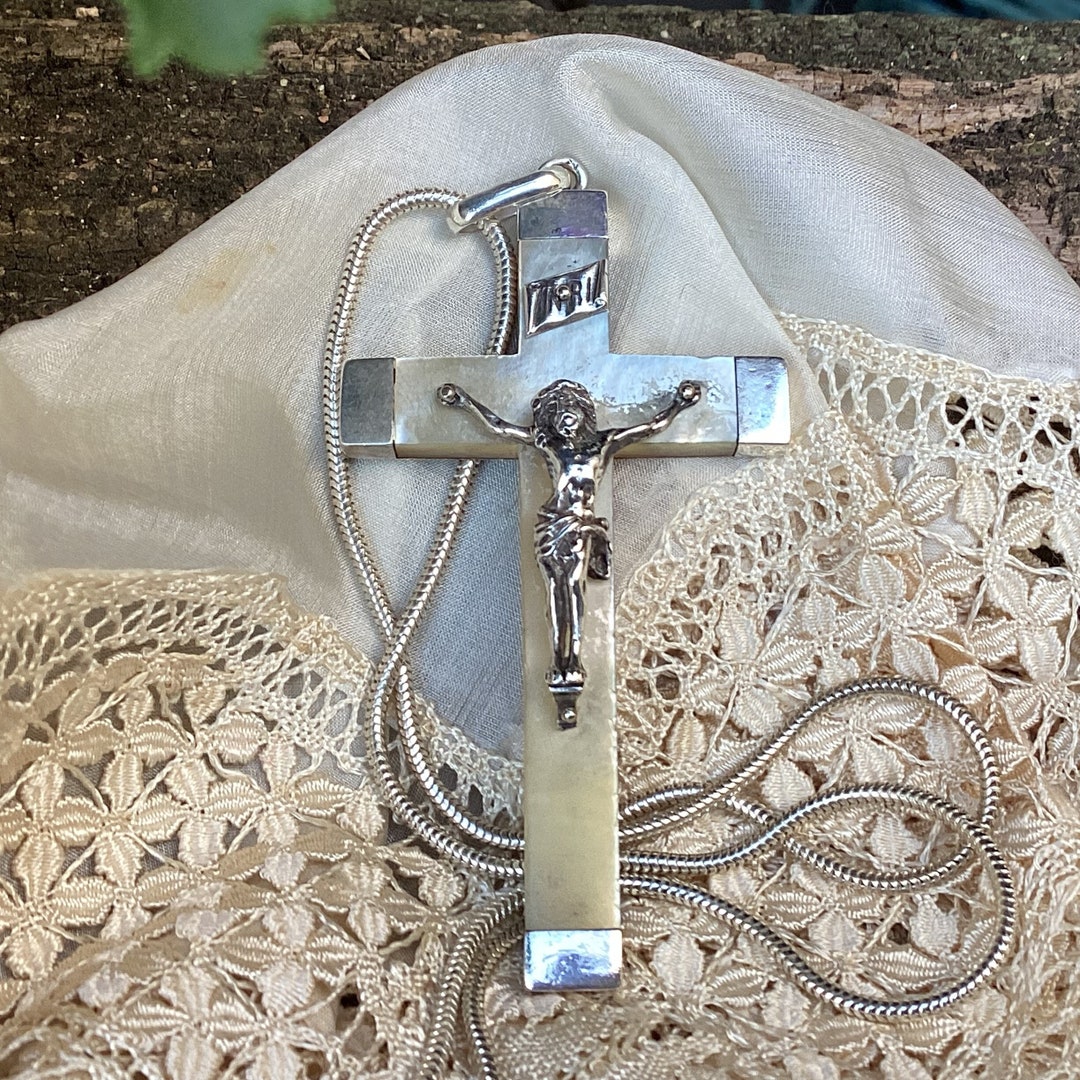 Antique Crucifix Pendant/1901 Confirmation Gift/silver and Mother of ...