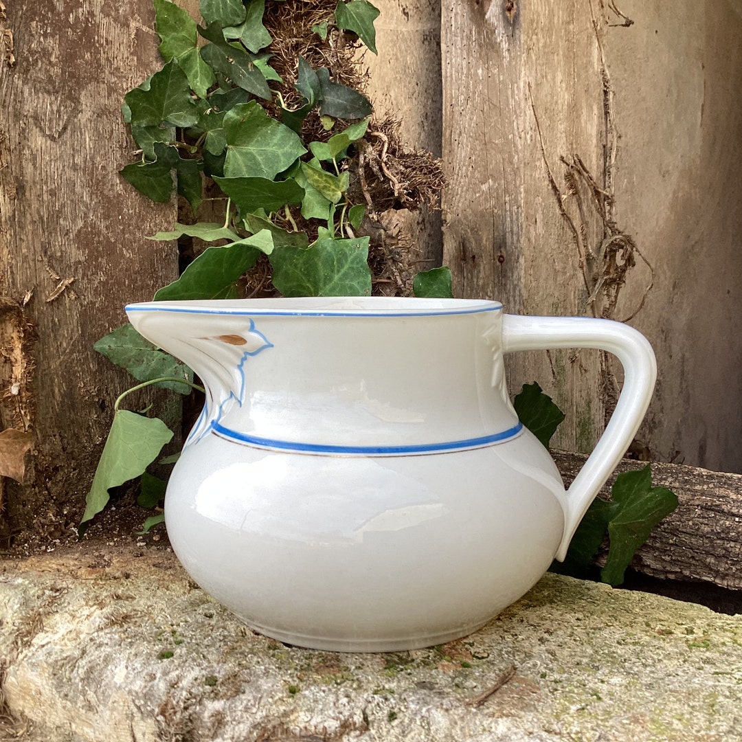 Paris Porcelain Antique Bathroom Pitcher : Jug or Vase, Azur Blue and ...