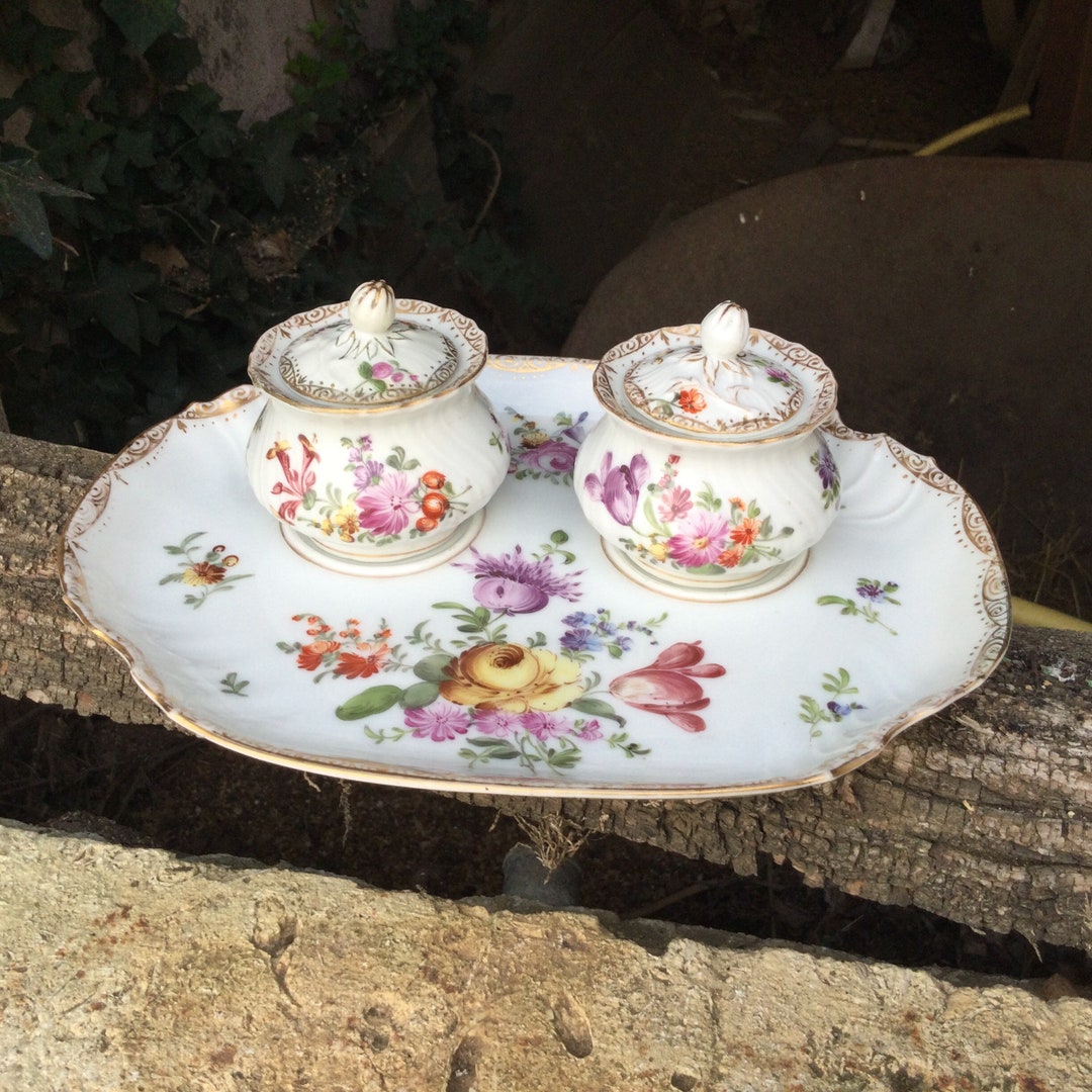 2 Antique Cream Pots/ceramic Pots and Serving Tray/french Dessert Pots ...