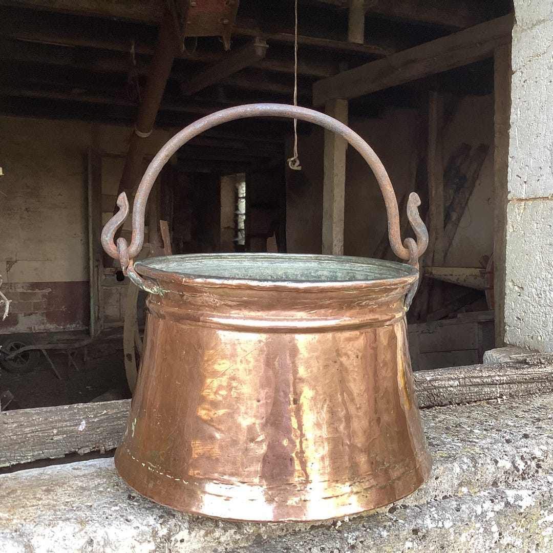 Antique Copper Cauldron/stock Pot/stew Pot/ancient Cooking Pot/french ...