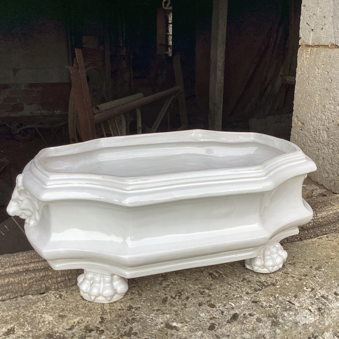 Very Large Vintage Planter/hand Made Signed Jardinier/big White ...