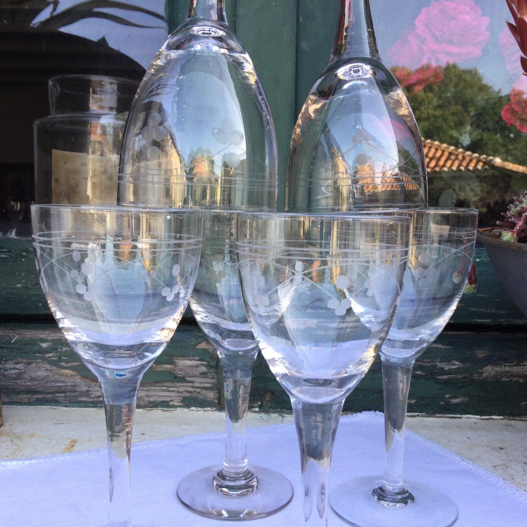 6 verres vintage Art déco français : gravés à long pied pour le vin ...