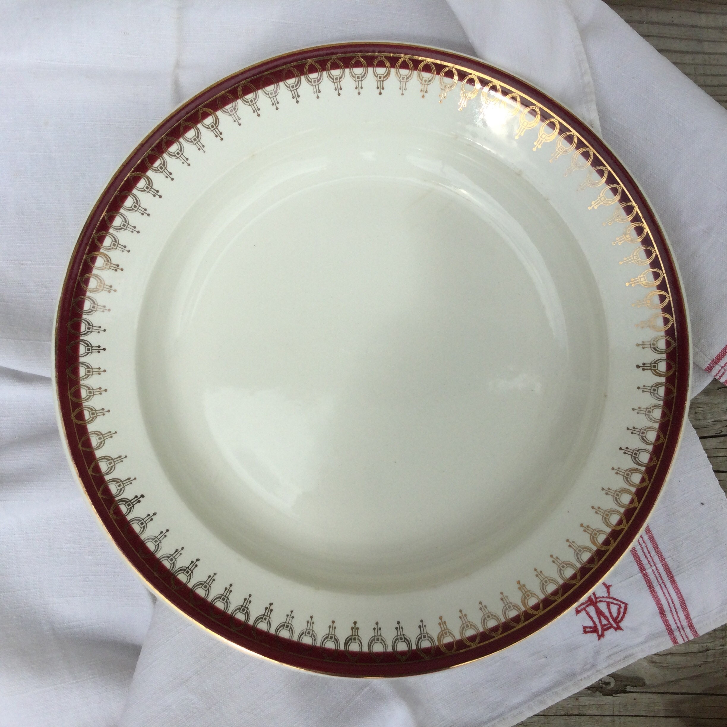 1920 large round dish deep serving platter Salins porcelain | Etsy