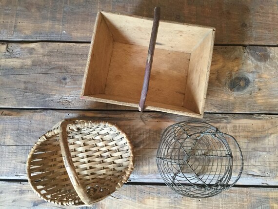 French vintage mini trug whicker basket wire basket 1970 | Etsy