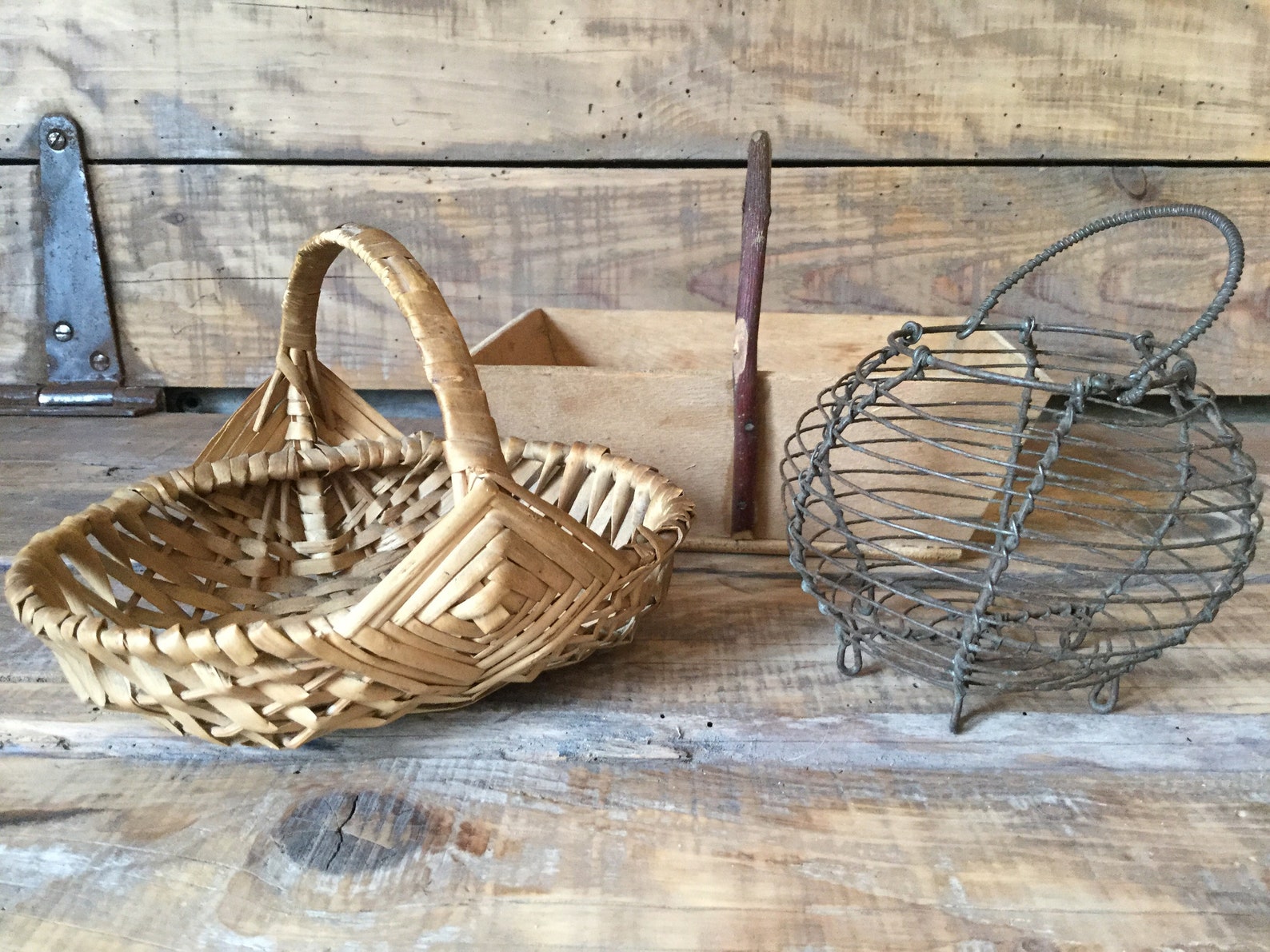 French Vintage Mini Trug Whicker Basket Wire Basket 1970 - Etsy