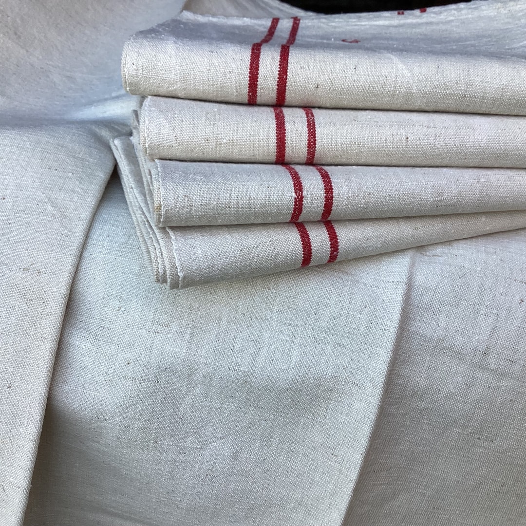 5 French Linen Tea Towels/vintage Kitchen Towels With Red Stripes ...