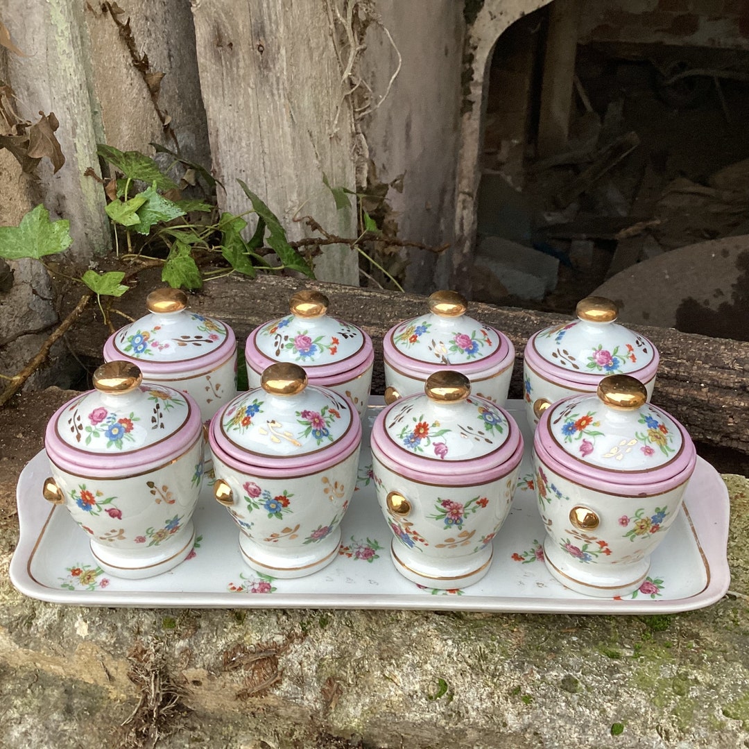 8 Porcelain Chocolate Pots/paris Porcelain Cream Pots and Serving Dish ...