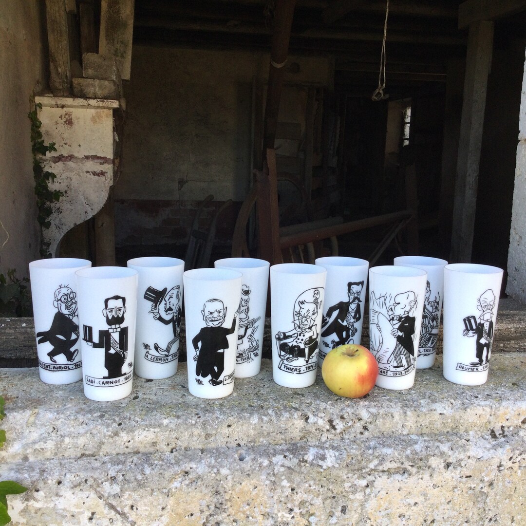 10 Opaline Tumblers/10 Caricatures of French Presidents/limited Edition ...