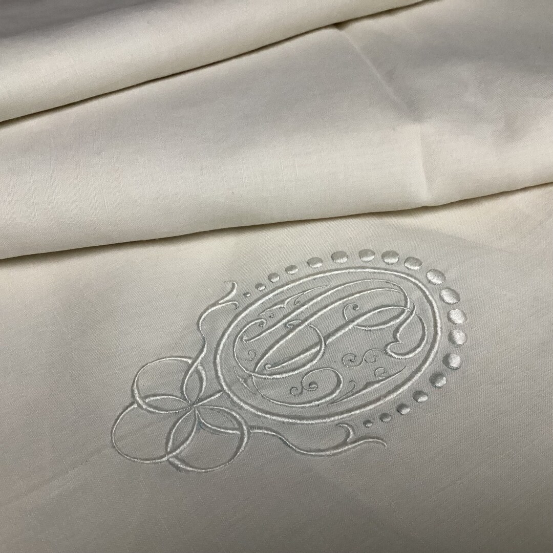 French Vintage Linen Flat Sheet/linen Fil Sheet/embroidered Monogram DJ ...