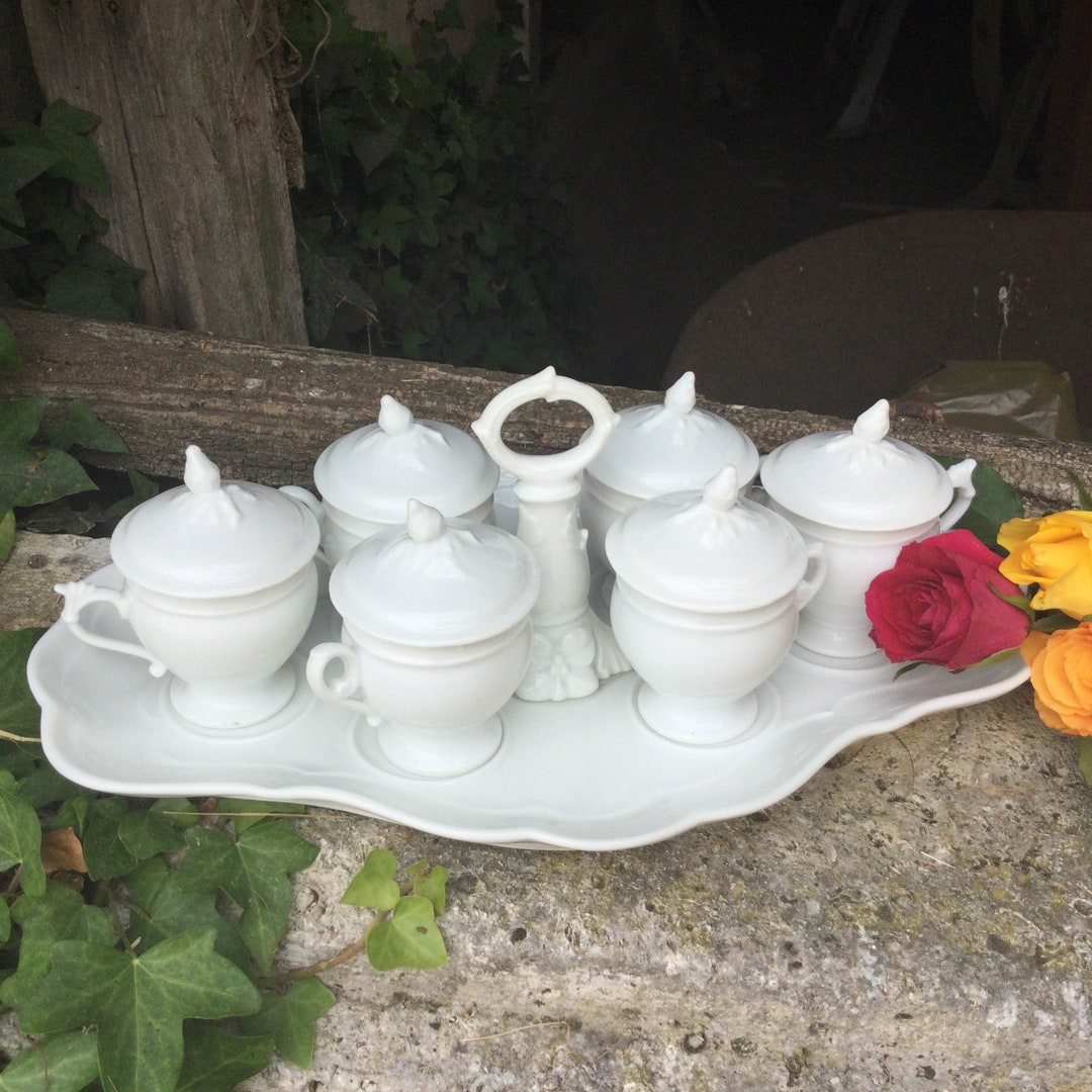 6 White Porcelain Chocolate Pots and Serving Tray/french Vintage ...