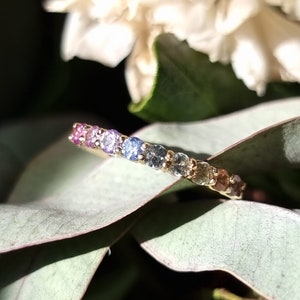 Rainbow Pastel Sapphire Mid Eternity Ring Solid 14k Gold, Jewelry Gift ...