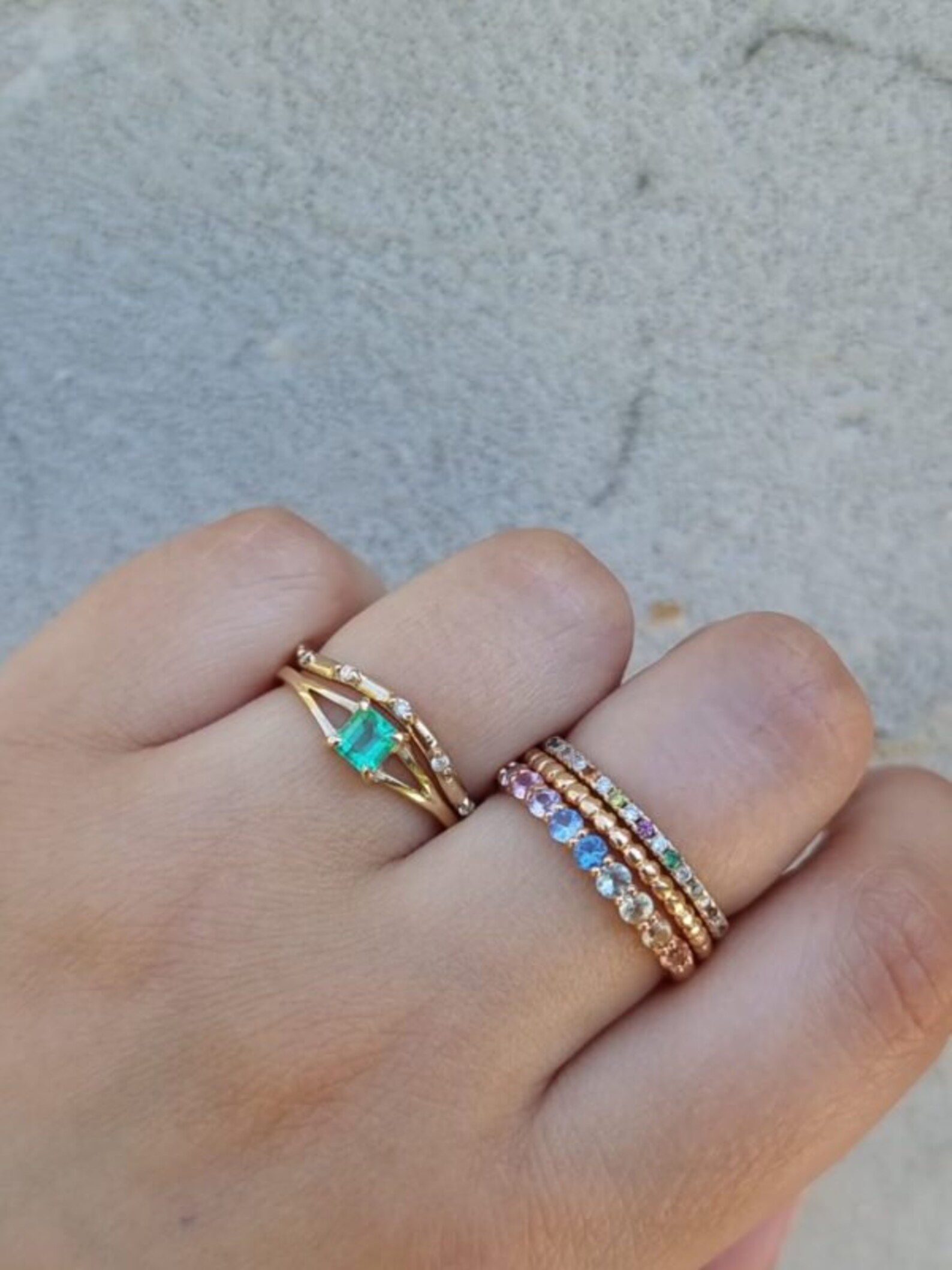 Rainbow Pastel Sapphire Mid Eternity Ring Solid 14k Gold - Etsy