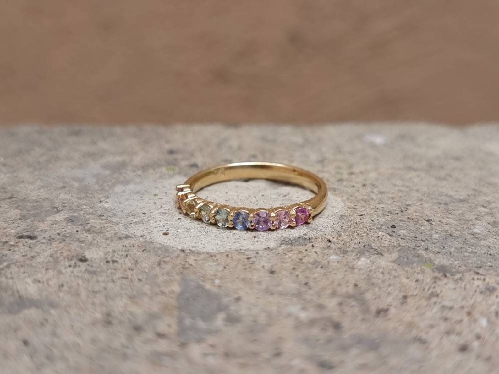 Rainbow Pastel Sapphire Mid Eternity Ring Solid 14k Gold | Etsy