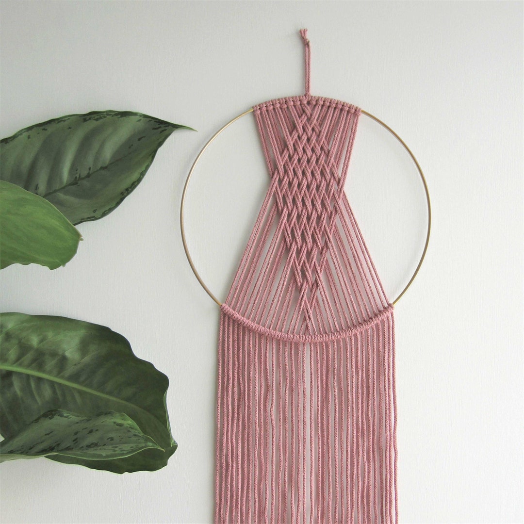 Blush Pink Macrame Wall Hanging, Dreamcatcher on 25cm Matt Gold Hoop ...