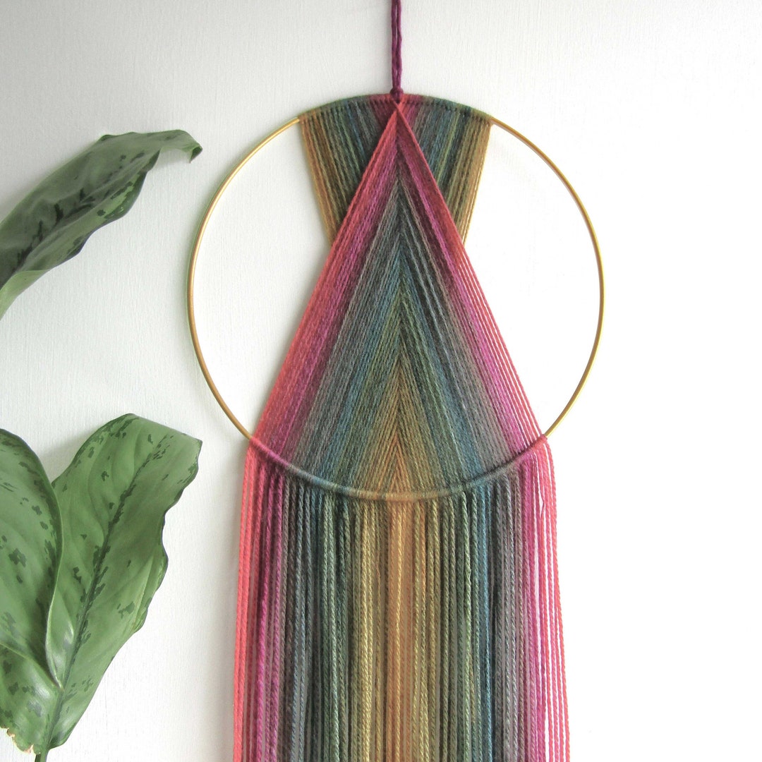 Multicolour Macrame Yarn Wall Hanging, Rainbow Dreamcatcher, 25cm Matt ...
