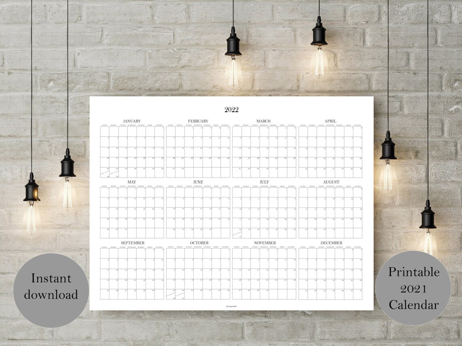 2022 Large Wall Printable Calendar Giant Yearly Wall - Etsy