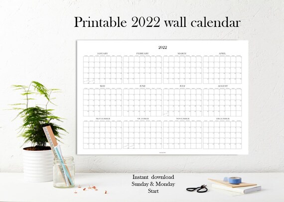 2022 Large Wall Printable Calendar Giant Yearly Wall - Etsy