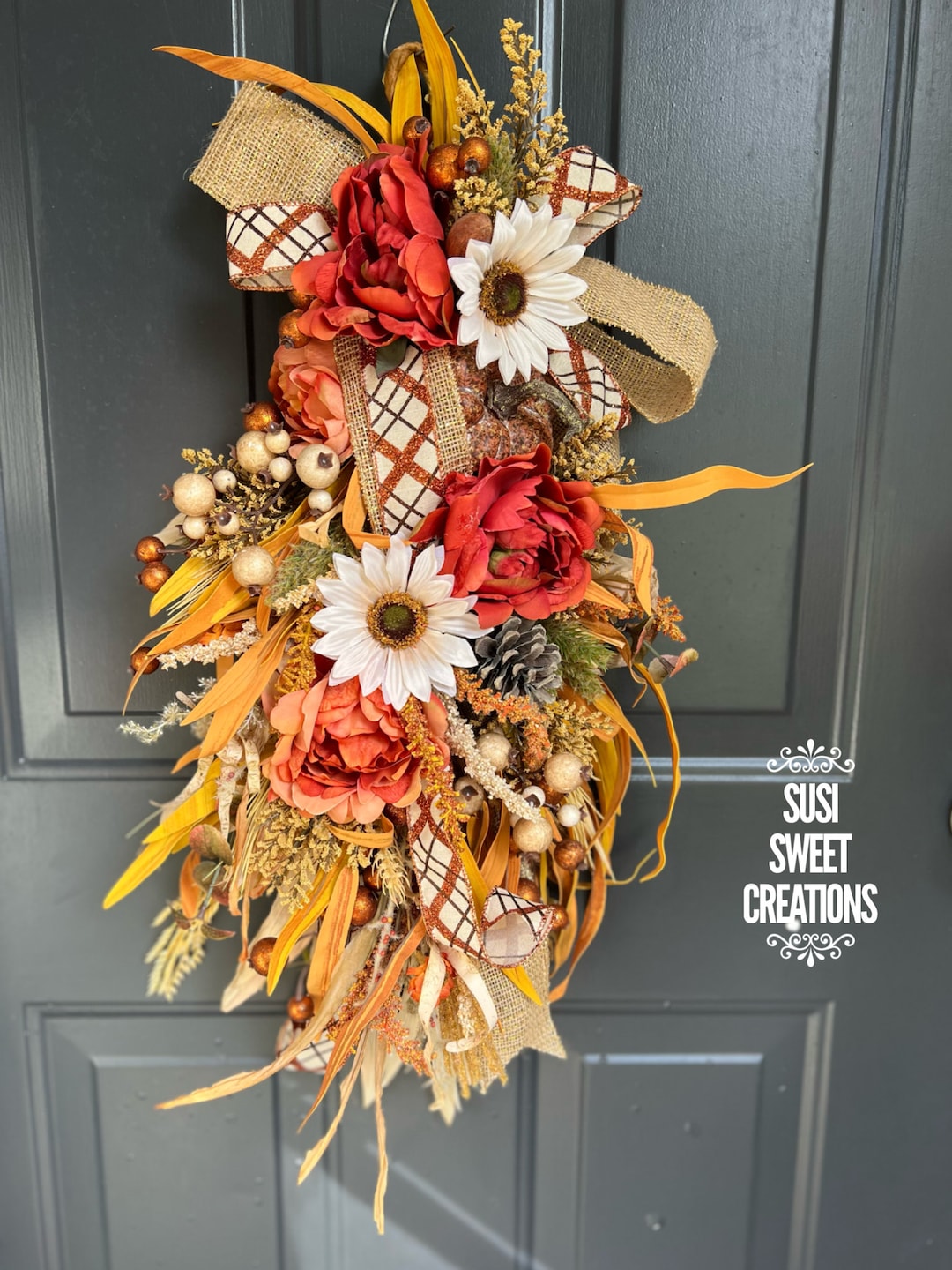 Rustic Fall Swag Wreath for Front Door, Fall Home Decor, Autumn Swag ...