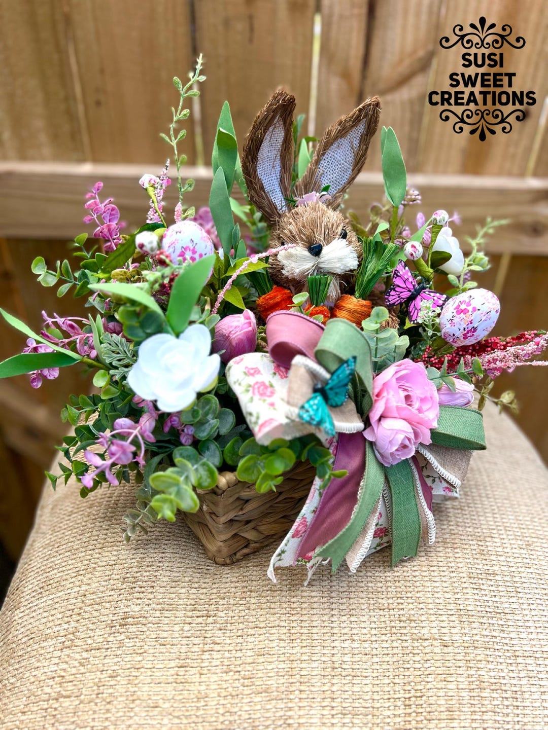 Spring Bunny Centerpiece, Spring Table Decor, Easter Floral Arrangement ...