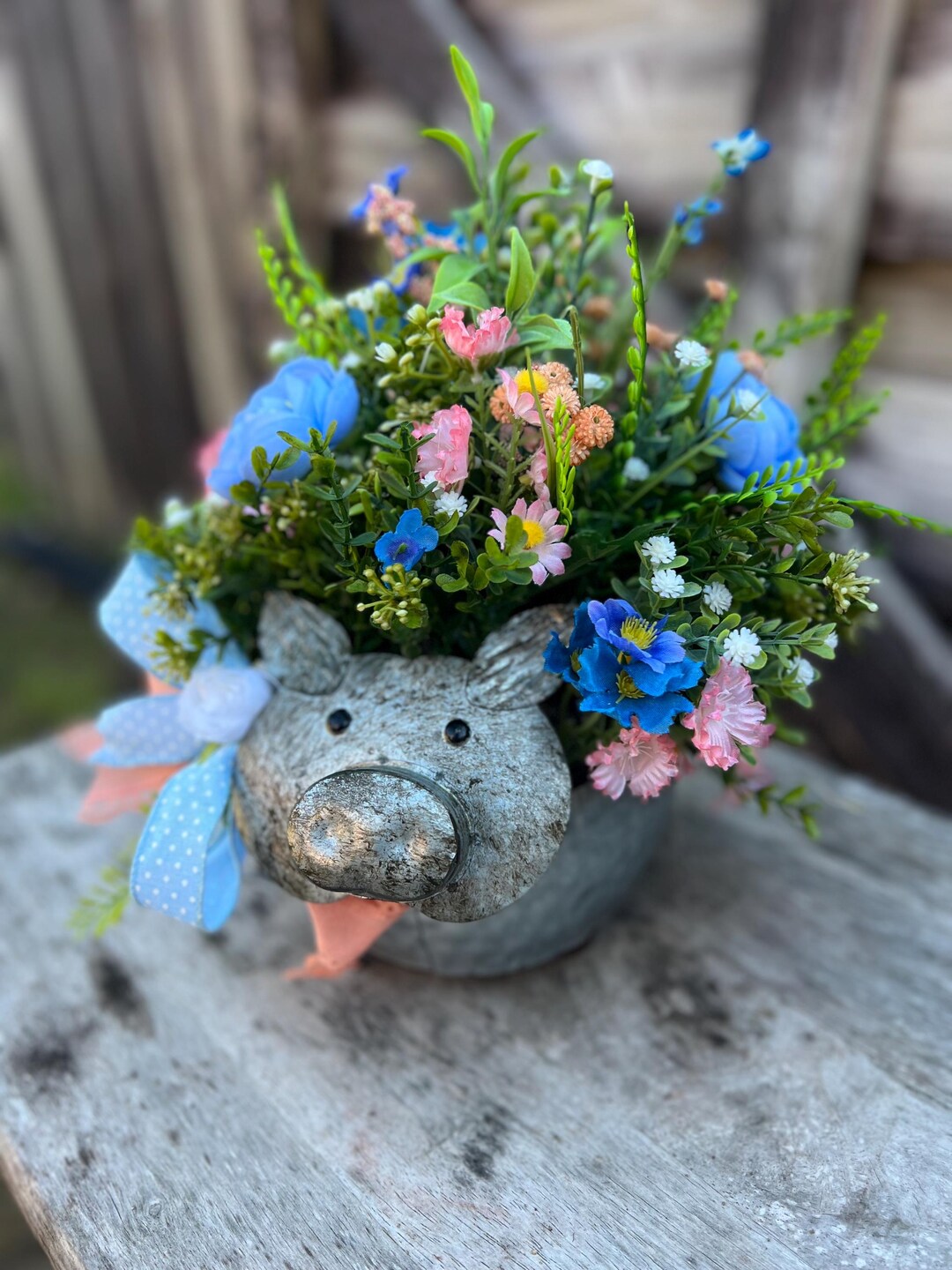 Pig Home Decor, Centerpiece for Kitchen, Floral Arrangement, Pig Lover ...