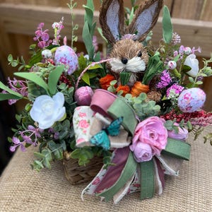 Spring Bunny Centerpiece, Spring Table Decor, Easter Floral Arrangement ...