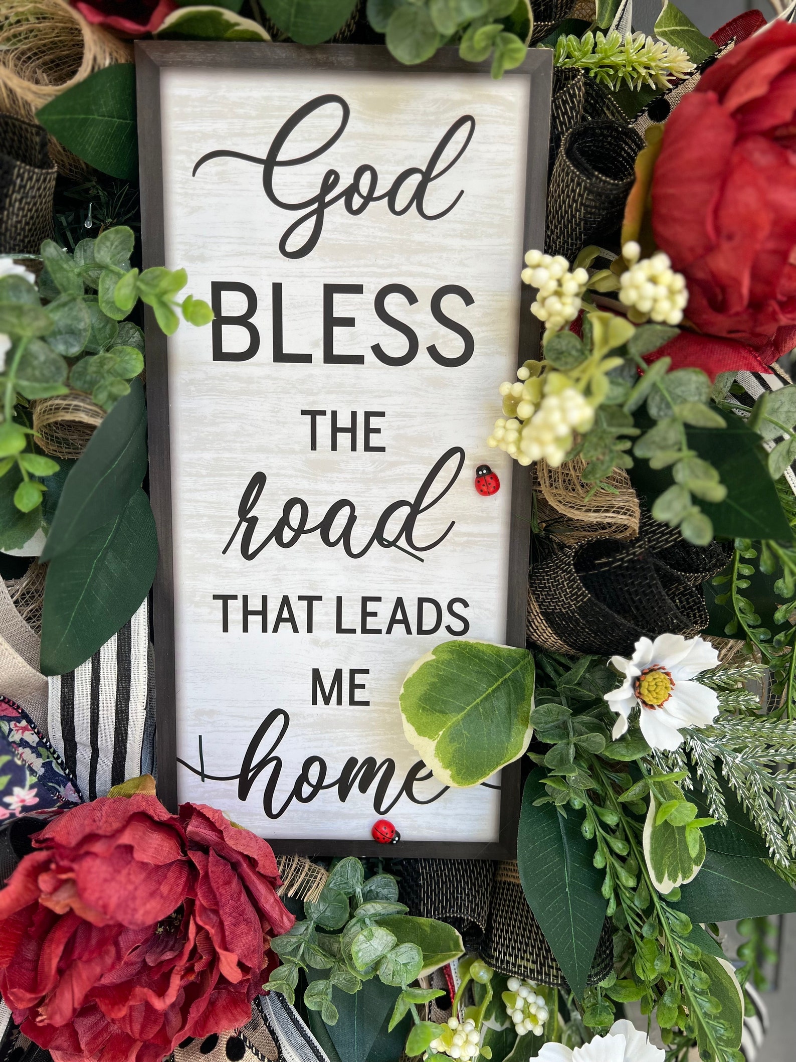 Floral Christian Wreath: God Bless Sign, Farmhouse Decor - Etsy