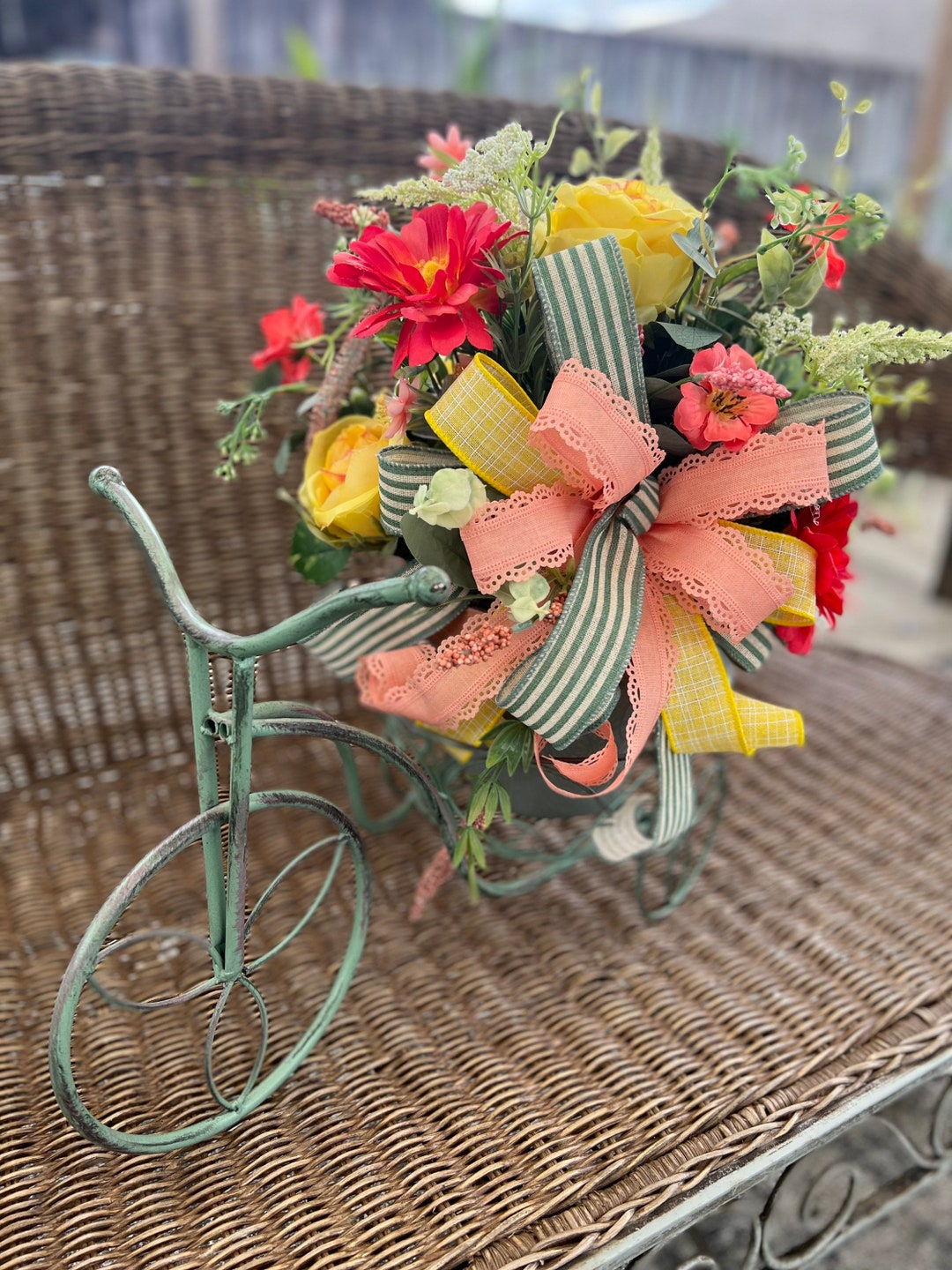 Summer Floral Centerpiece, Bike Floral Arrangement, Bike Planter, Metal ...