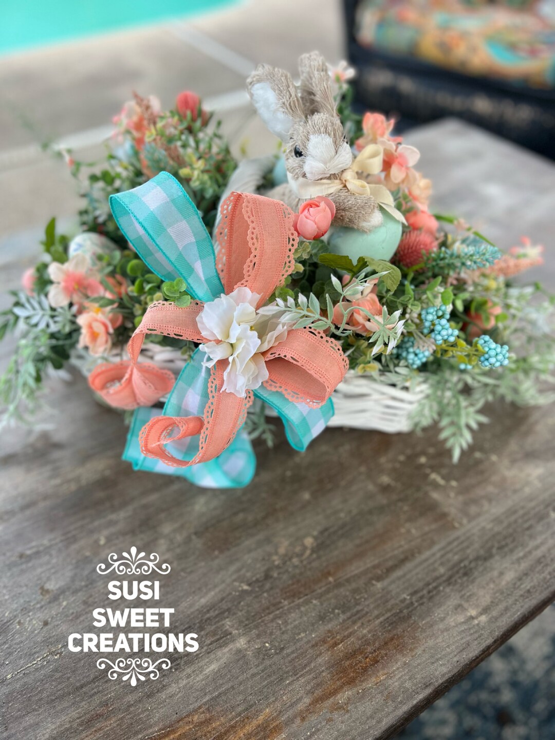 Easter Floral Basket, Easter Centerpiece With Bunny, Basket With Bunny ...