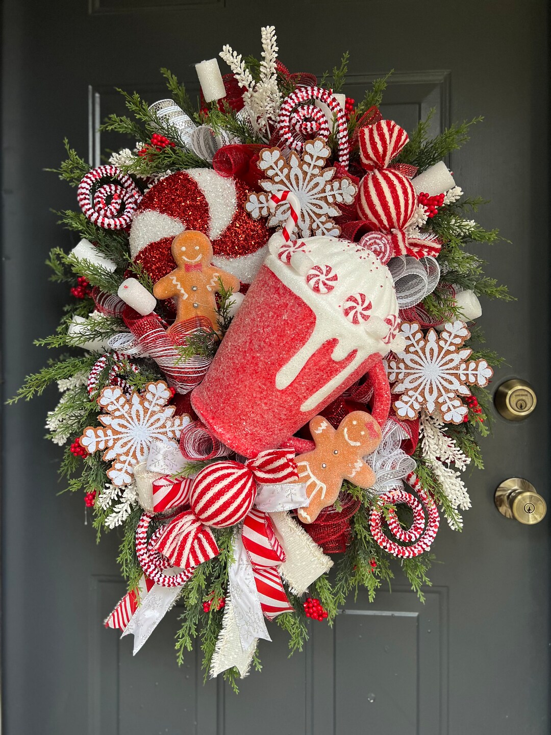 Big XL Gingerbread Wreath, Hot Cocoa Wreath, Cup of Cocoa in Wreath ...